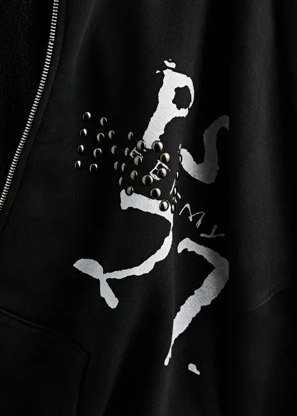 Rivington Roi Rebis Embellished Hooded Cotton Sweatshirt In Black
