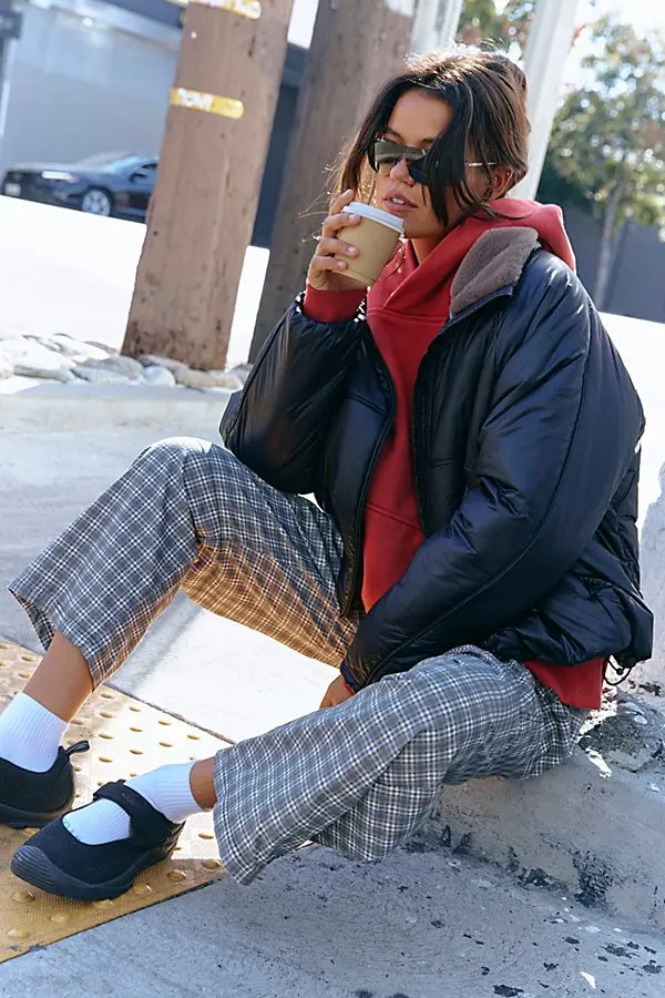 Free People Game Day Printed Pants - Plaid Combo