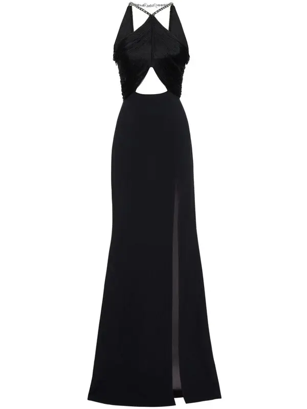 Philipp Plein Embellished Halterneck Maxi Dress With Slit - Black