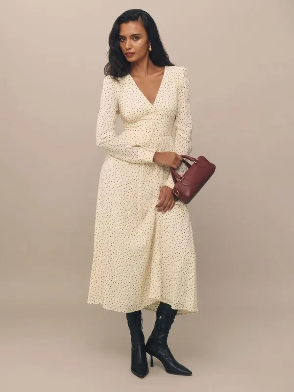 Reformation Liara Midi Dress In Salt And Pepper 50% Off