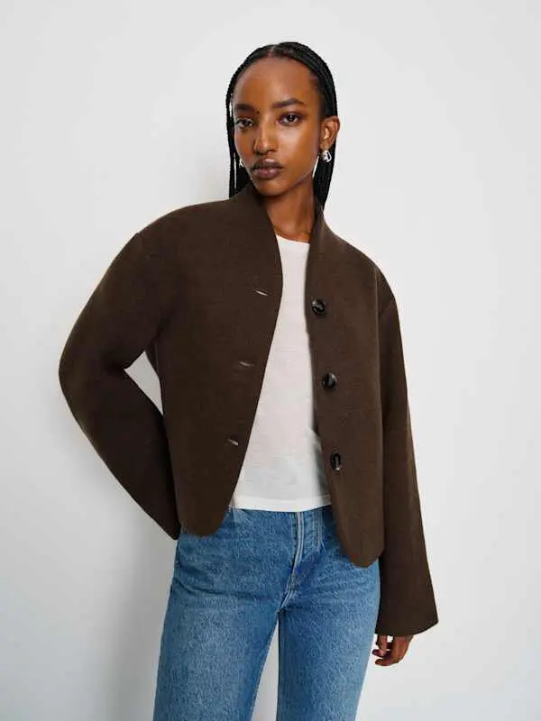 REFORMATION Owen Collarless Jacket - Brown