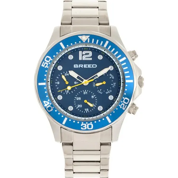 BREED Pegasus Bracelet Watch With Day/date - Blue/silver