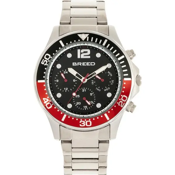 BREED Pegasus Bracelet Watch With Day/date - Red/silver