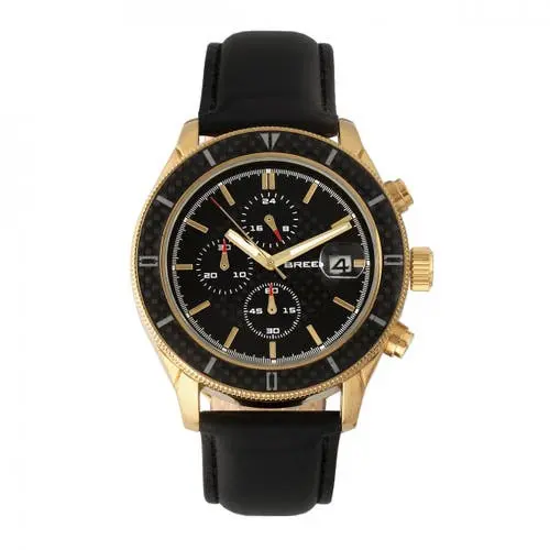 BREED Maverick Chronograph Leather-band Strap Watch - Gold/black