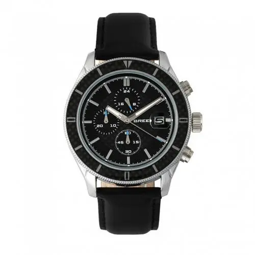 BREED Maverick Chronograph Leather-band Strap Watch - Silver/black