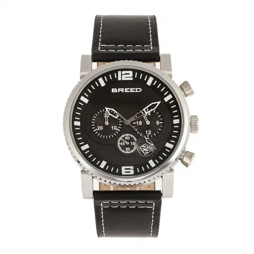 BREED Ryker Chronograph Leather Strap Watch - Black