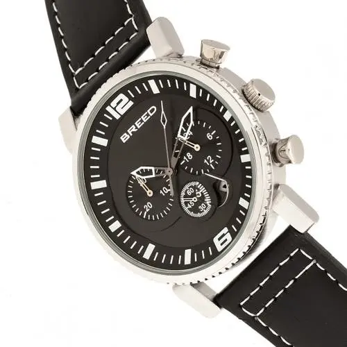 BREED Ryker Chronograph Leather Strap Watch - Black