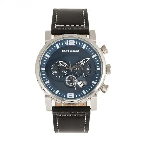 BREED Ryker Chronograph Leather Strap Watch - Black/blue