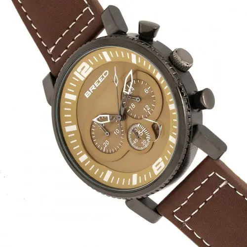 BREED Ryker Chronograph Leather Strap Watch - Brown/camel