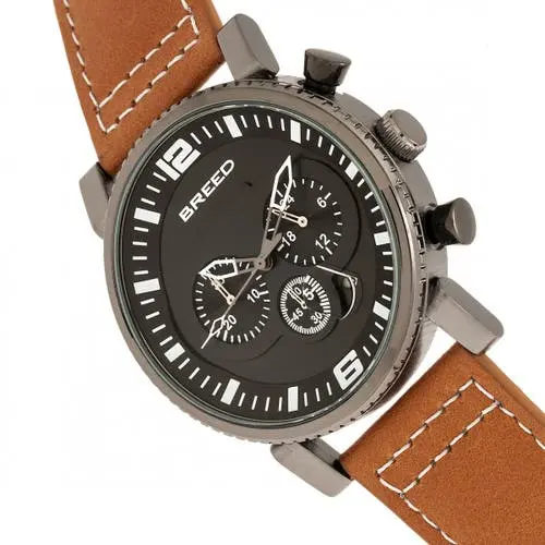 BREED Ryker Chronograph Leather Strap Watch - Camel/gunmetal