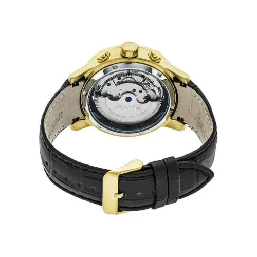 HERITOR AUTOMATIC Semi-skeleton Leather-band Watch - Gold/silver