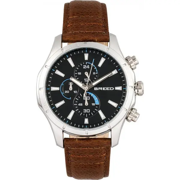 BREED Lacroix Chronograph Strap Watch - Silver/brown