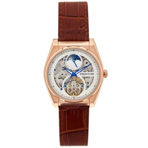 HERITOR AUTOMATIC Daxton Skeleton Watch - Brown/rose Gold