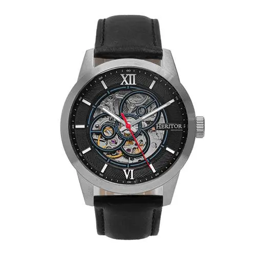 HERITOR AUTOMATIC Jonas Leather-band Skeleton Watch - Silver/black