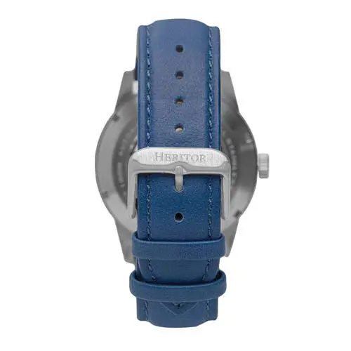 HERITOR AUTOMATIC Jonas Leather-band Skeleton Watch - Silver/blue