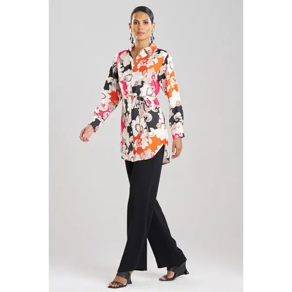 Natori Cressida Printed Silk Twill Tunic Shirt - Multi