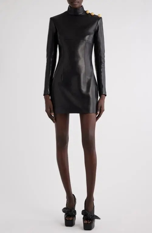 Balmain Cutout Long Sleeve Leather Minidress In 0pa Black - 70% Off |  Editorialist