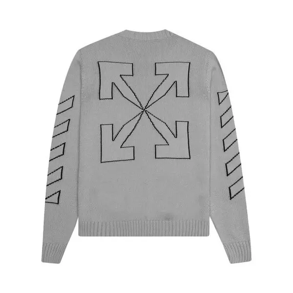 Off-White Diag Outline Arrow Knit Crewneck Sweatshirt - Grey