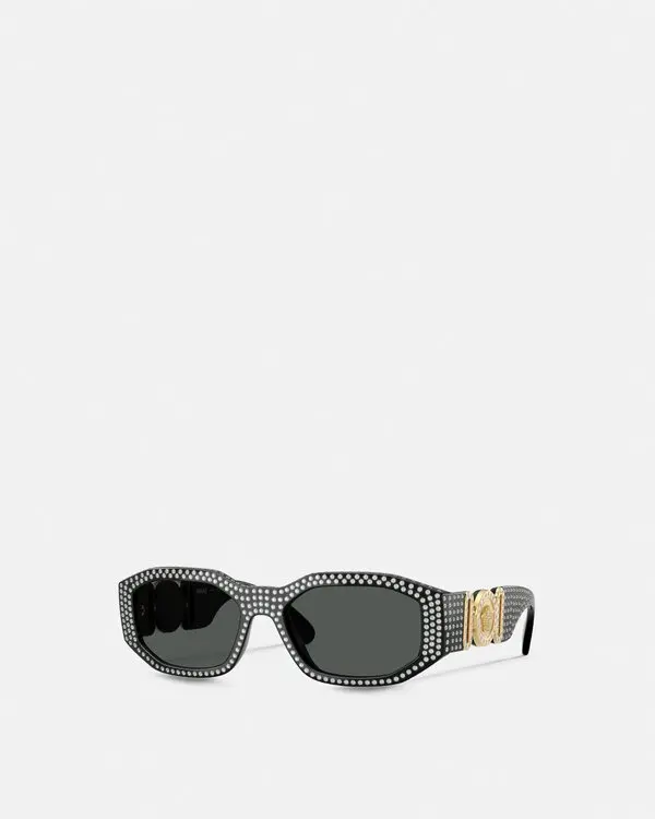 Versace Crystal Medusa Biggie Sunglasses - Black+gold