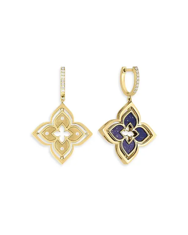 Roberto Coin 18k Yellow Gold Venetian Princess Pirouette Lapis & Diamond Reversible Flower Drop Earrings - Dark Blue/gold