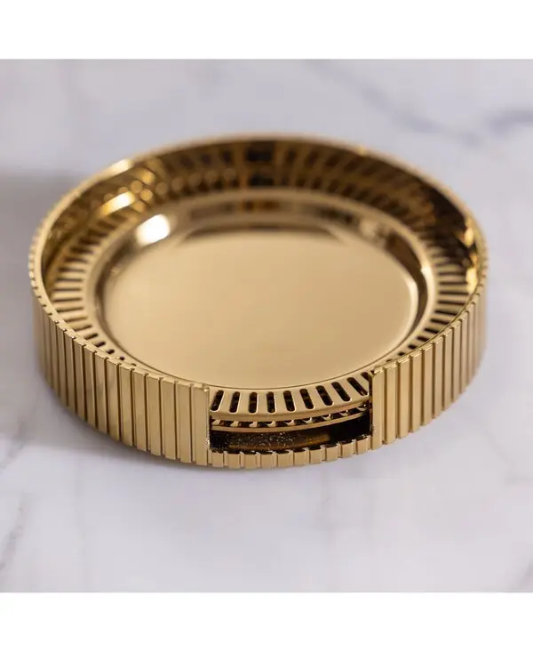 ANNA NEW YORK Striations Coasters, Set Of 4 In Holder - Gold