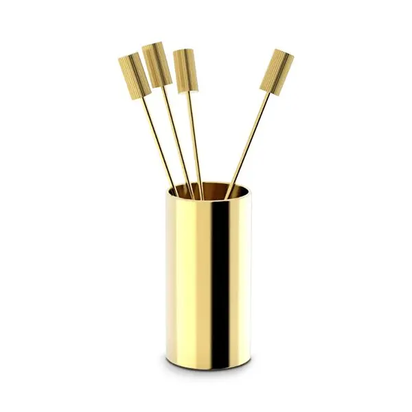 ANNA NEW YORK Striations Cocktail Picks In Holder, Set Of 4 - Gold