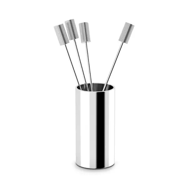 ANNA NEW YORK Striations Cocktail Picks In Holder, Set Of 4 - Silver