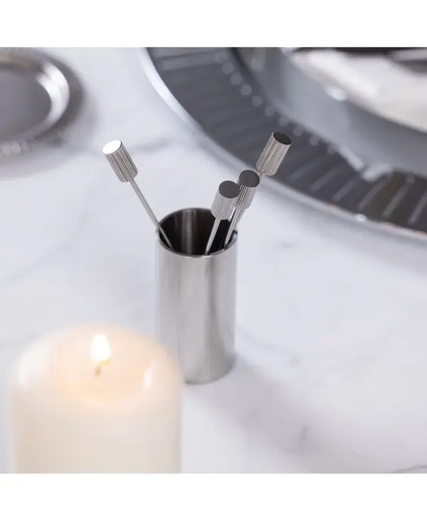 ANNA NEW YORK Striations Cocktail Picks In Holder, Set Of 4 - Silver