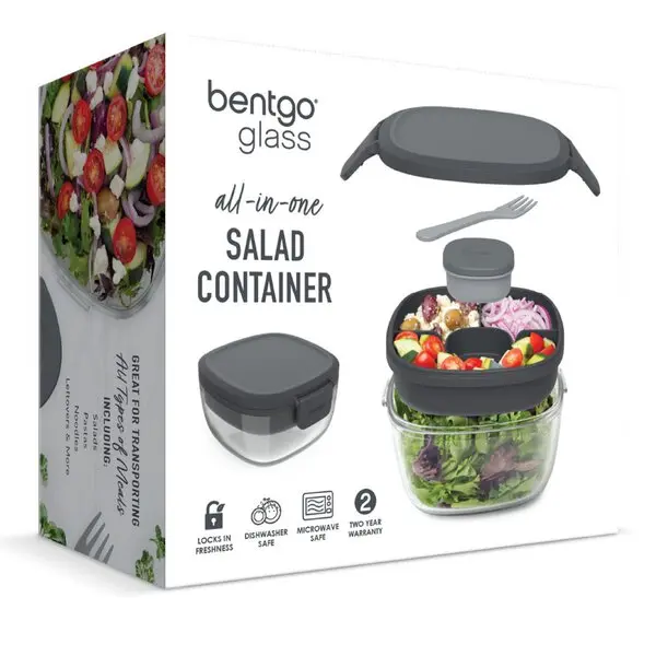 BENTGO Glass Leak Proof Salad Container - Dark Gray