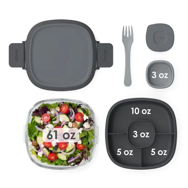 BENTGO Glass Leak Proof Salad Container - Dark Gray