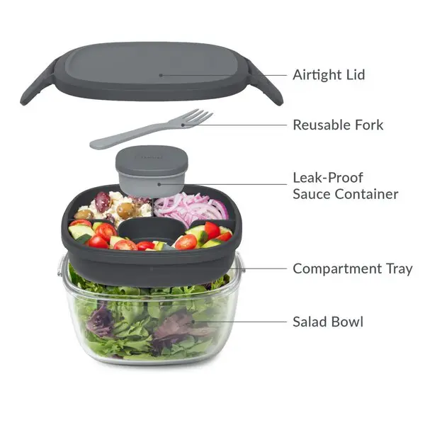 BENTGO Glass Leak Proof Salad Container - Dark Gray