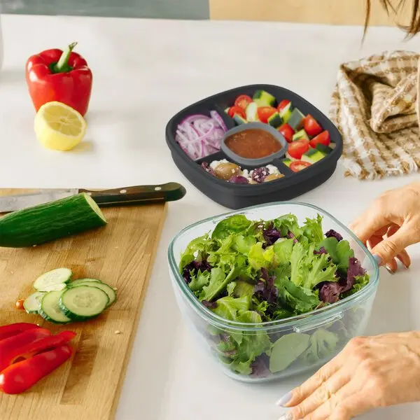 BENTGO Glass Leak Proof Salad Container - Dark Gray