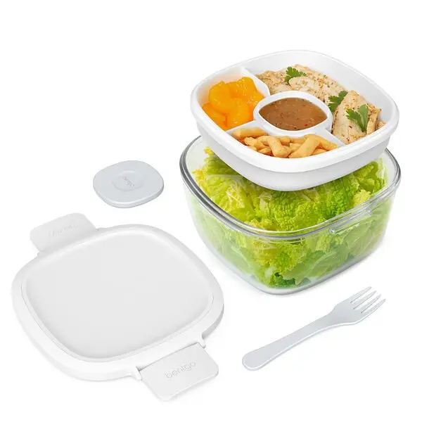 BENTGO Glass Leak Proof Salad Container - White