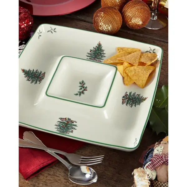 SPODE Christmas Tree Chip 'n Dip Tray