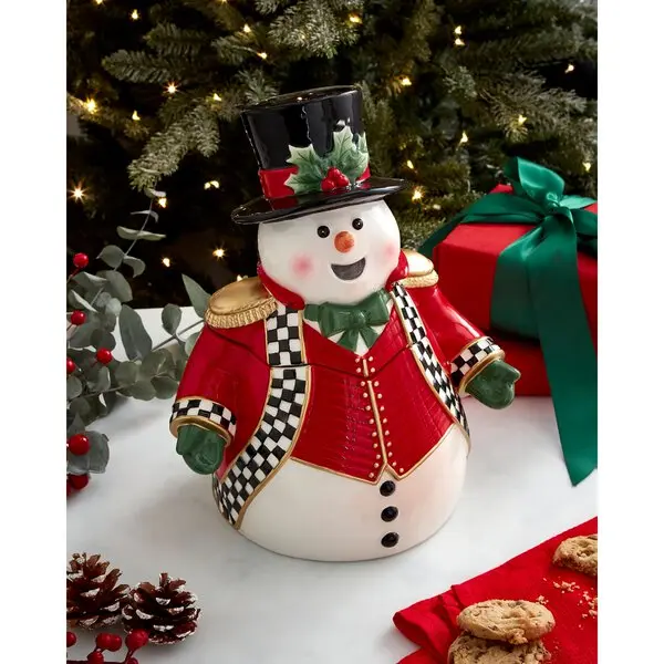 SPODE Christmas Tree Black & White Snowman Cookie Jar