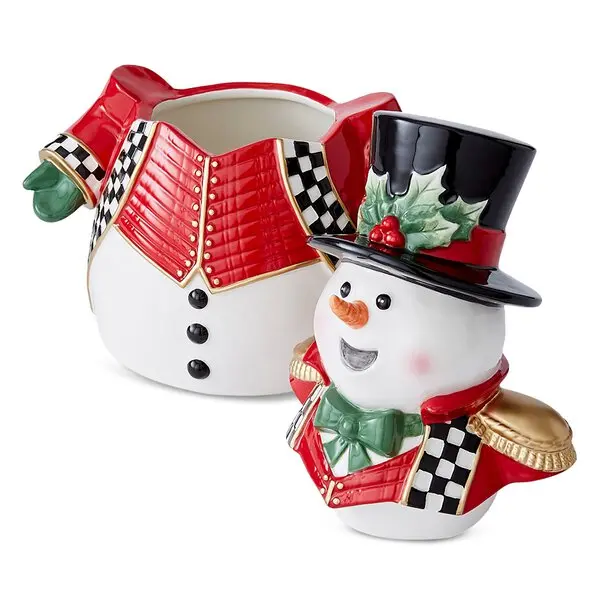 SPODE Christmas Tree Black & White Snowman Cookie Jar