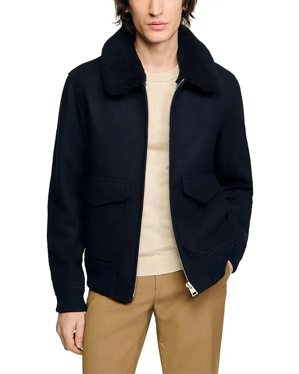 Sandro Aviator Jacket - Navy Blue