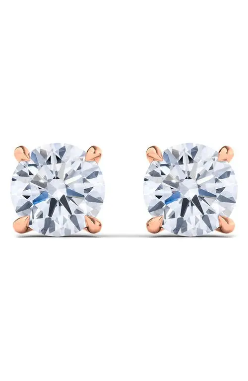 HAUTECARAT Round Brilliant Cut Lab Created Diamond Stud Earrings - 3.00 Ctw Rose Gold