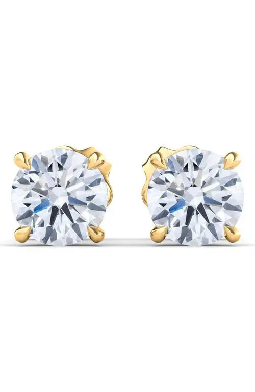 HAUTECARAT Round Brilliant Cut Lab Created Diamond Stud Earrings - 3.00 Ctw Yellow Gold