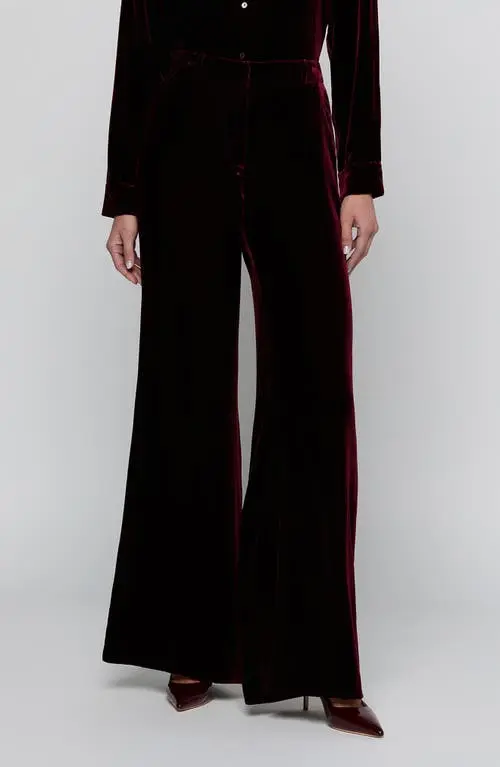 L'AGENCE Pilar Wide Leg Velvet Pants - Deep Port