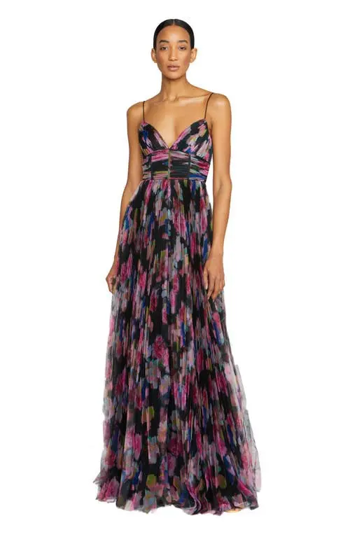 Monique Lhuillier Yvonne Mesh Gown In Black Starry Rose - 70% Off |  Editorialist