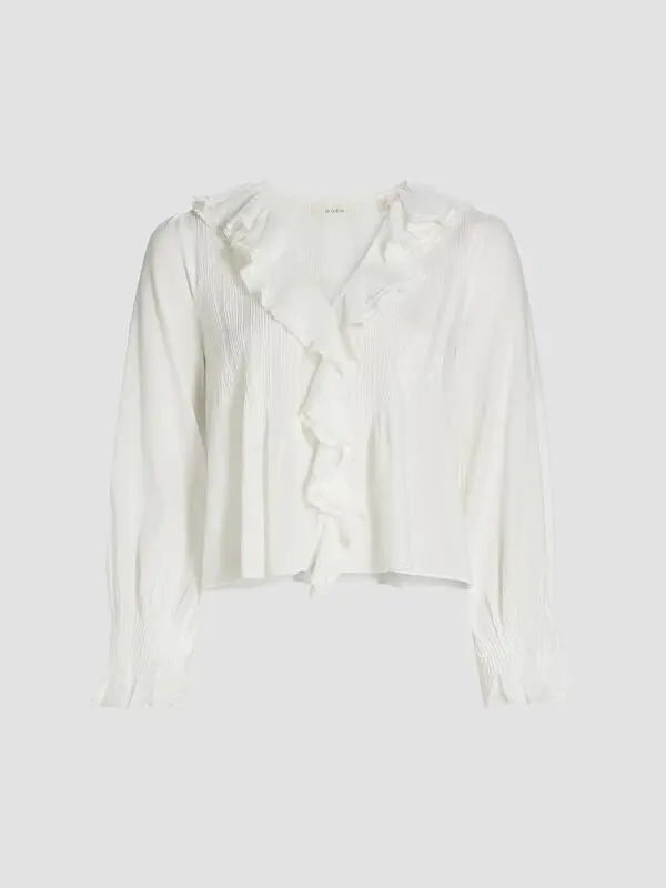 DÔEN Hardy Pintuck Cotton Shawl-collar Blouse - Salt