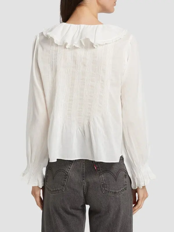 DÔEN Hardy Pintuck Cotton Shawl-collar Blouse - Salt
