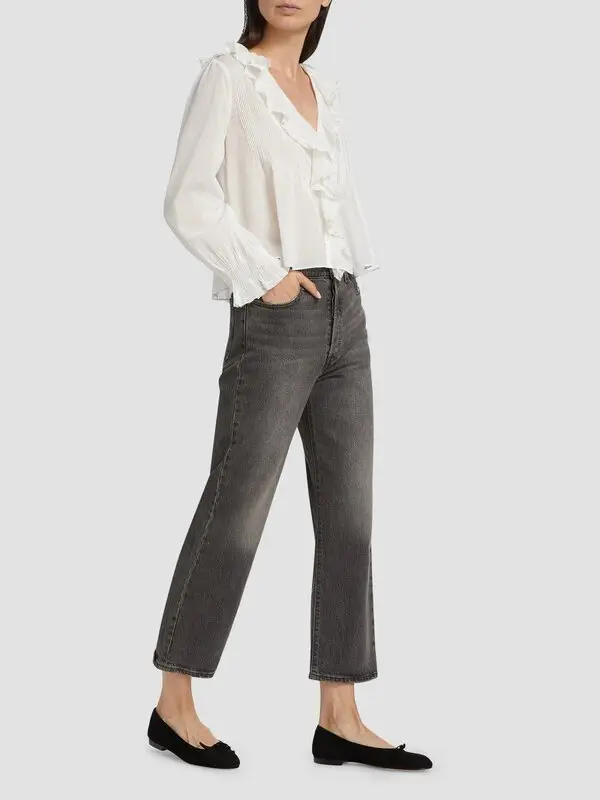 DÔEN Hardy Pintuck Cotton Shawl-collar Blouse - Salt