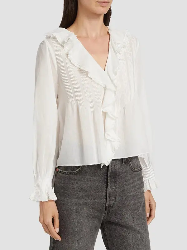 DÔEN Hardy Pintuck Cotton Shawl-collar Blouse - Salt