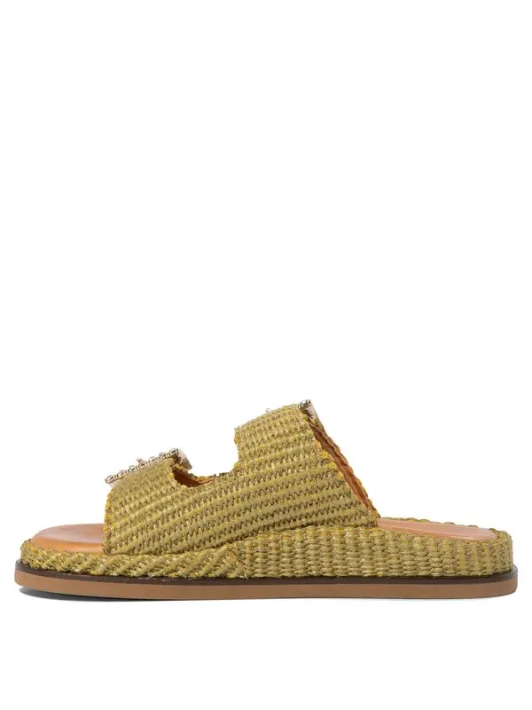 ALIBI Greta Raffia Sandals - Green
