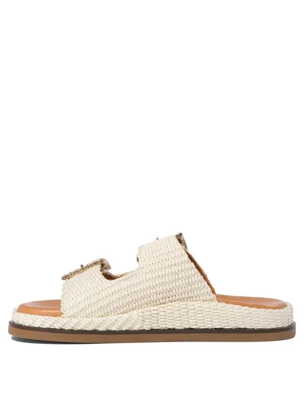 ALIBI Greta Raffia Sandals - White