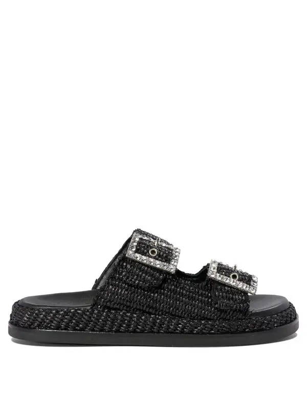 ALIBI Greta Raffia Sandals - Black