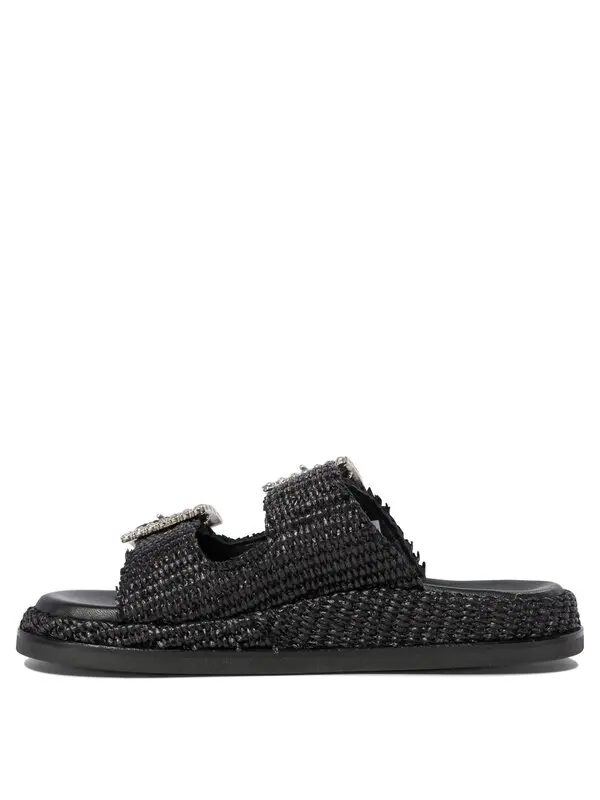 ALIBI Greta Raffia Sandals - Black