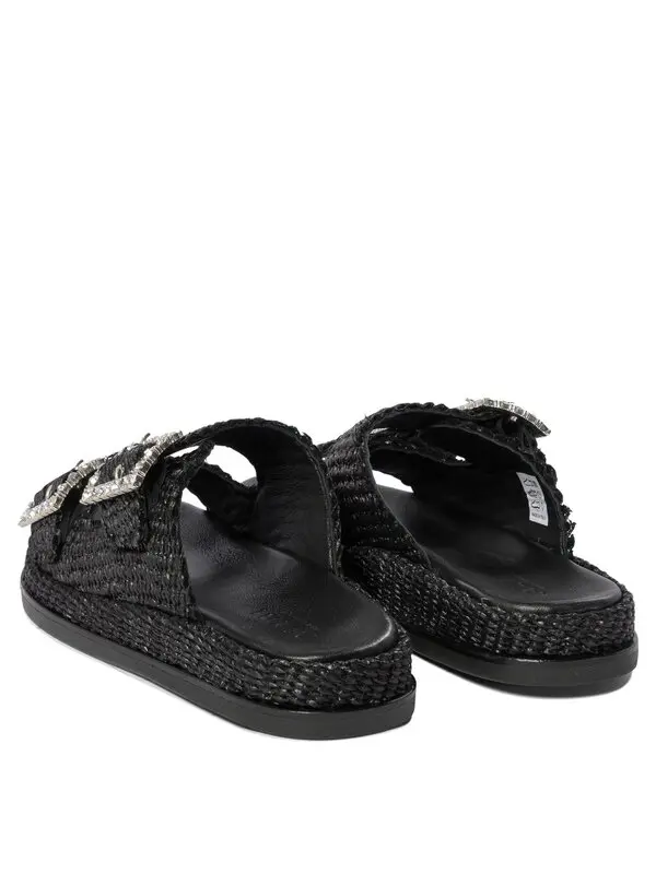 ALIBI Greta Raffia Sandals - Black